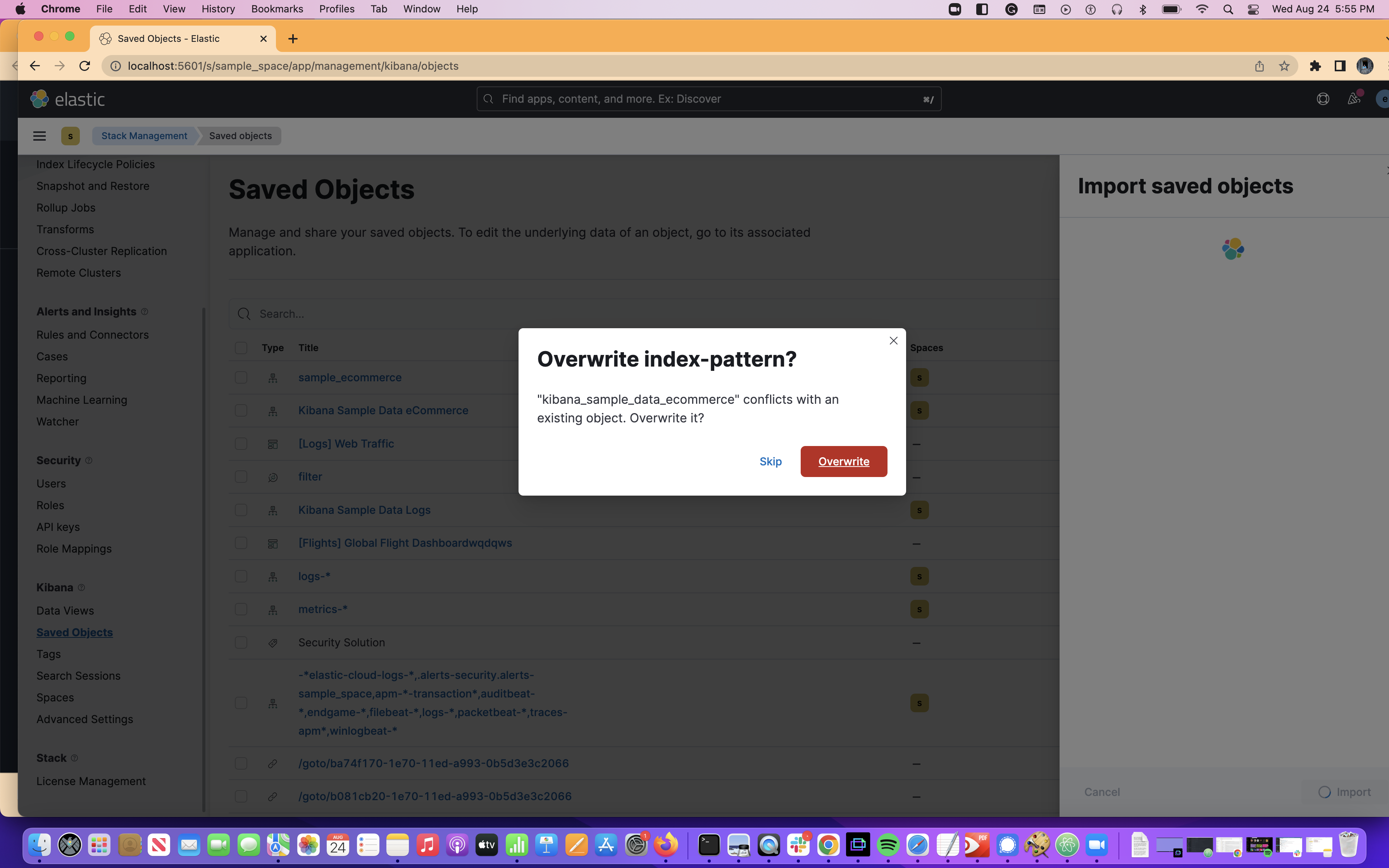 Kibana Displays Over Write Index Pattern When User Tries To Import A