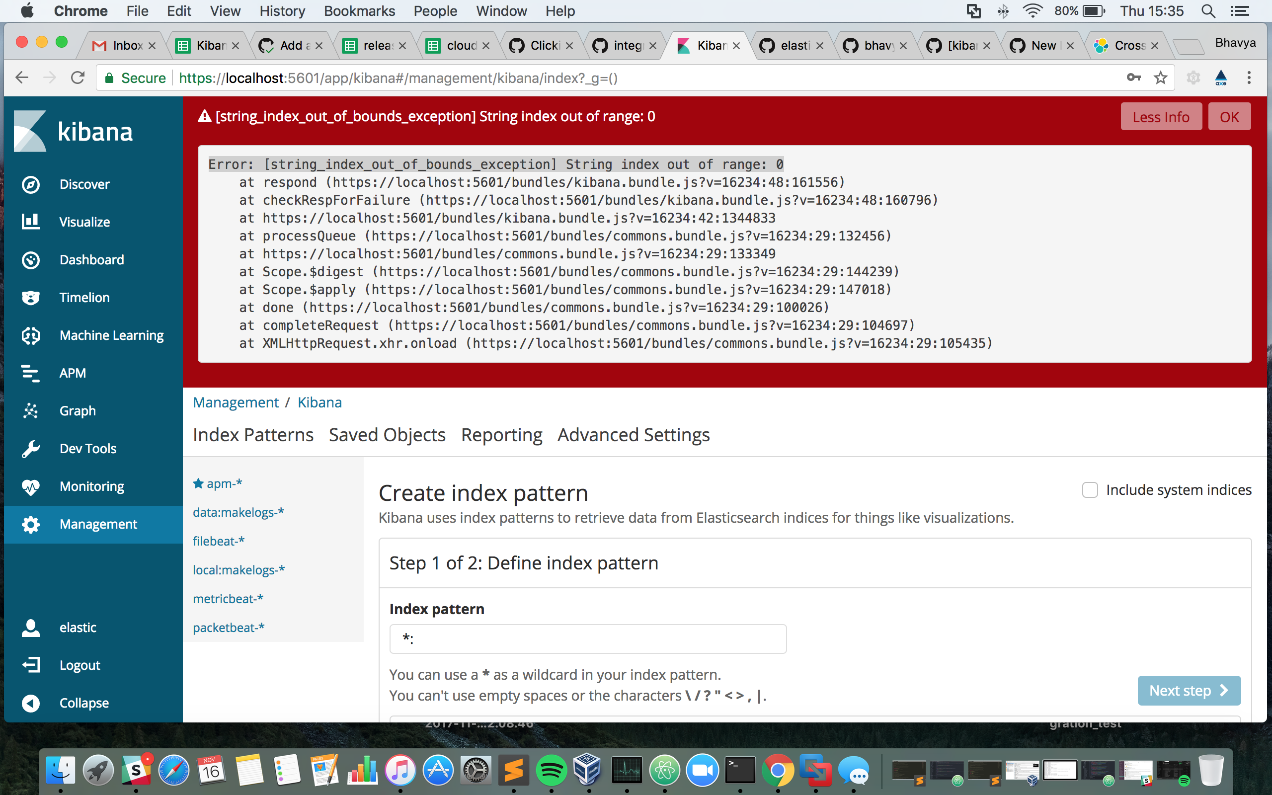 Trying to create index patterns with names starting with *: throws "String index out of range ...