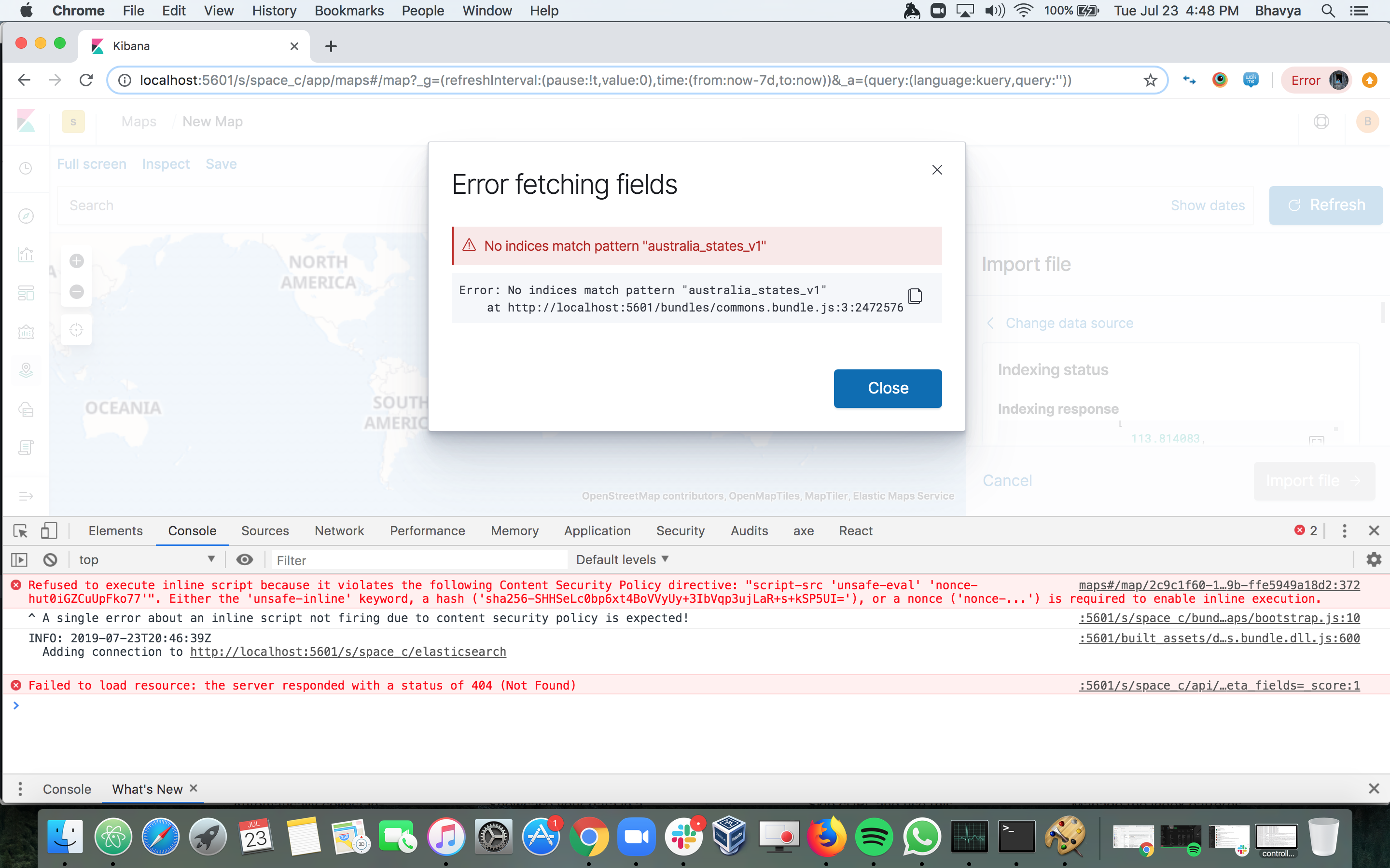[Maps] Maps app needs to display better error message when user doesn't have index permissions ...