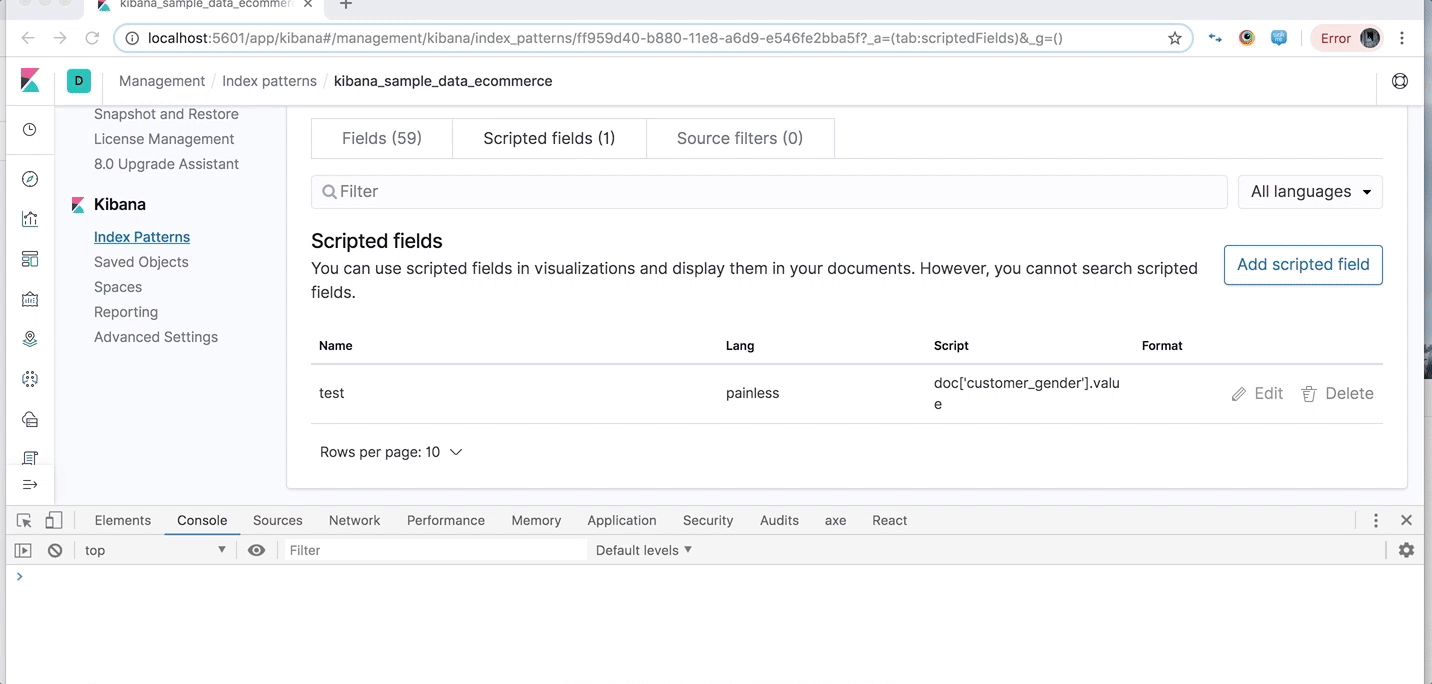 Kibana Displays Fatal Error When User Tries To Delete Scripted Field · Issue 42390 · Elastic