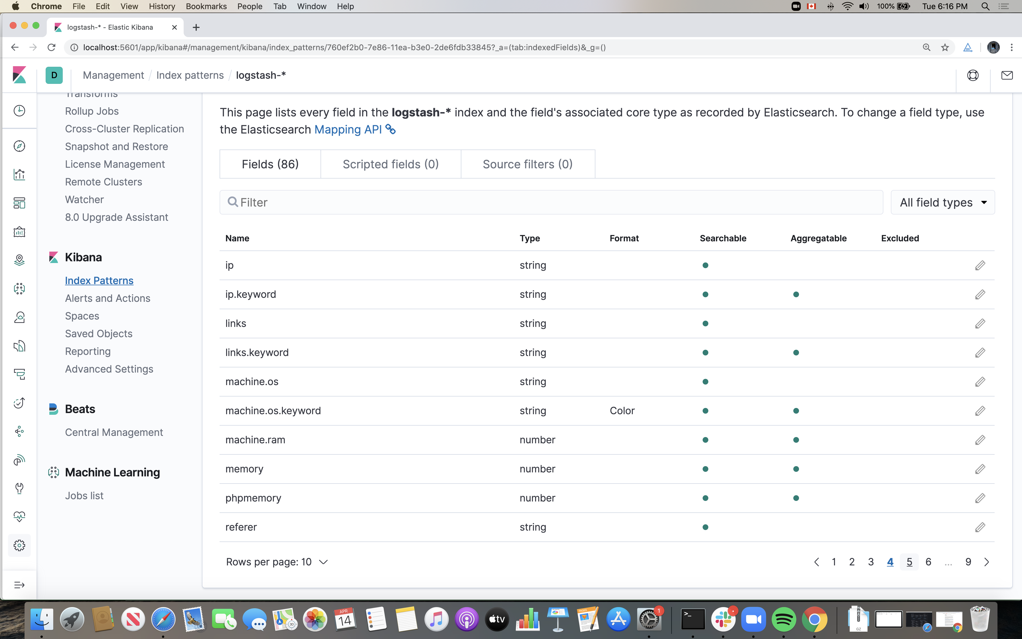 Kibana displays the default type of a field twice in index pattern ...
