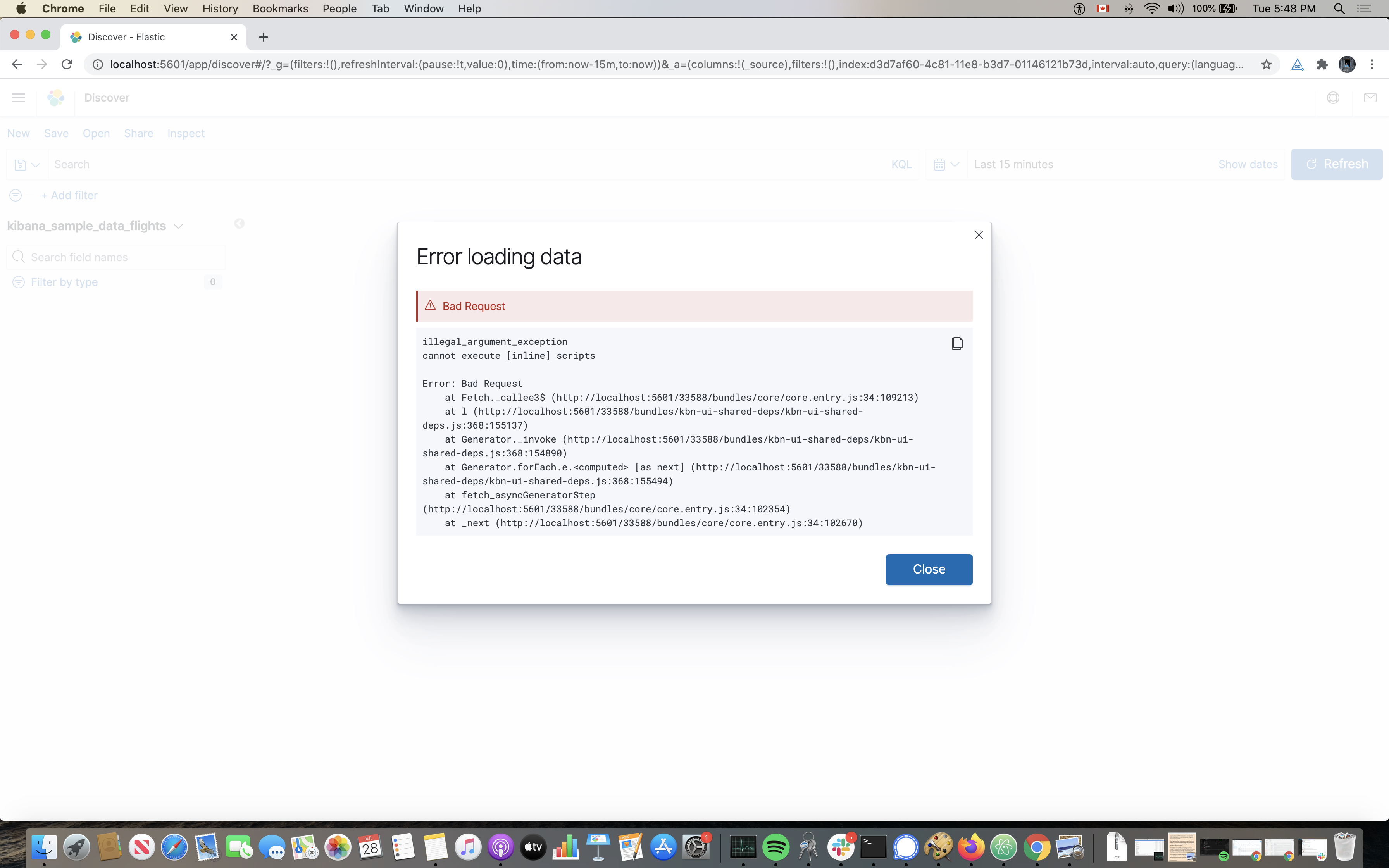 Kibana Displays Error Loading Data On Index Patterns In Discover If User Disables Scripting In 2761