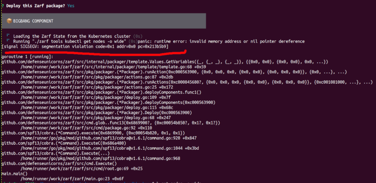 Runtime error on `zarf package deploy` · Issue #1499 · zarf-dev/zarf · GitHub