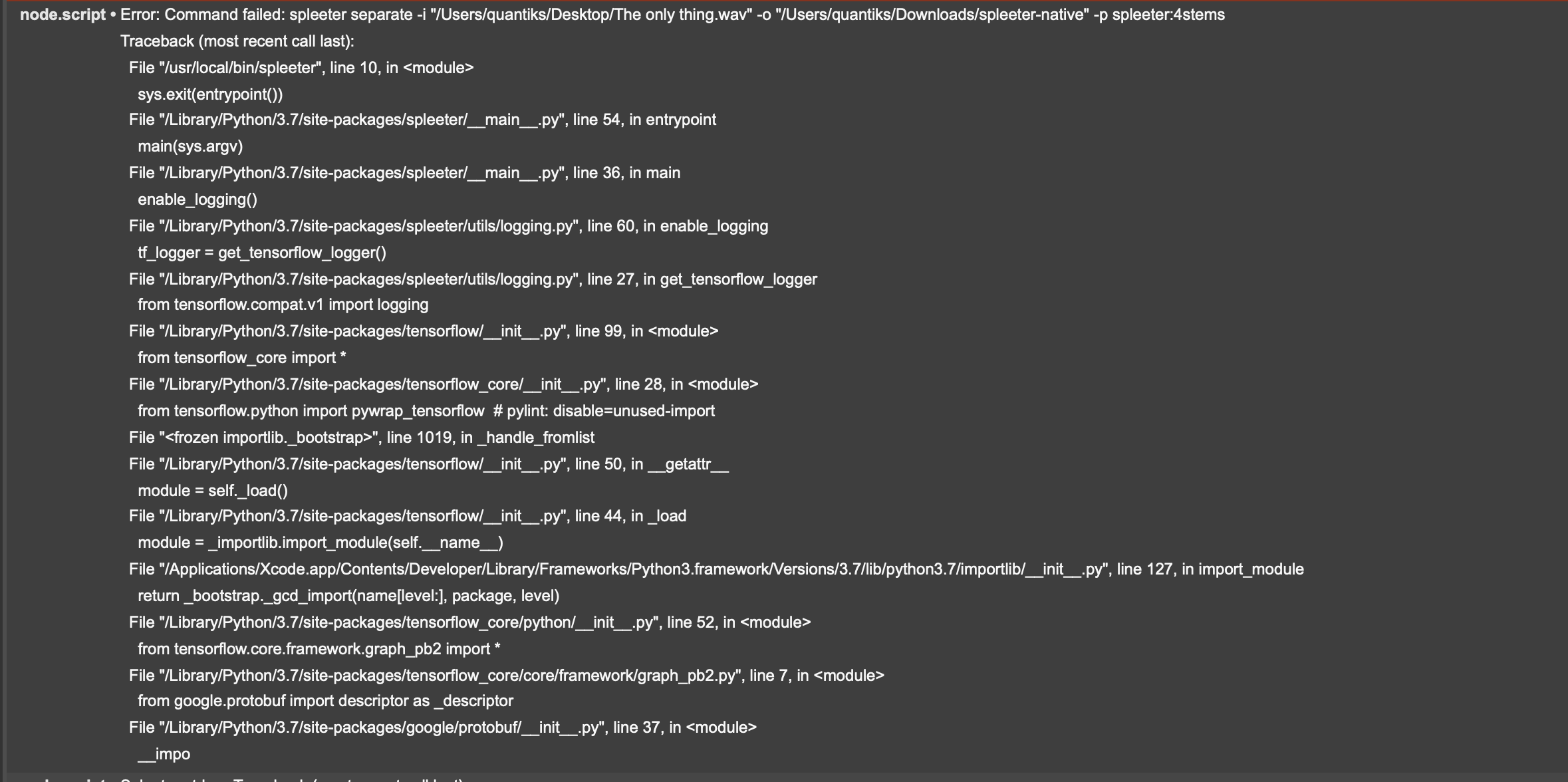 dictionary changed size during iteration · Issue #11 · diracdeltas/spleeter4max · GitHub