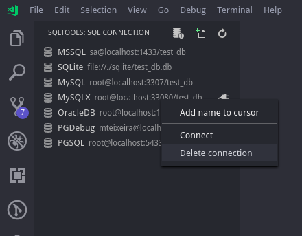 Allow to remove connections from explorer · Issue #64 · mtxr/vscode-sqltools · GitHub