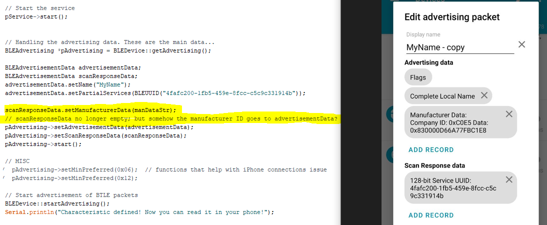 BLEAdvertising issues -- advertisement data is in the wrong place · Issue #1137 · nkolban/esp32 ...