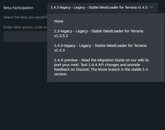 Shorten the 1.4.4-preview message in the BETAS opt in panel on Steam · Issue #3582 · tModLoader ...