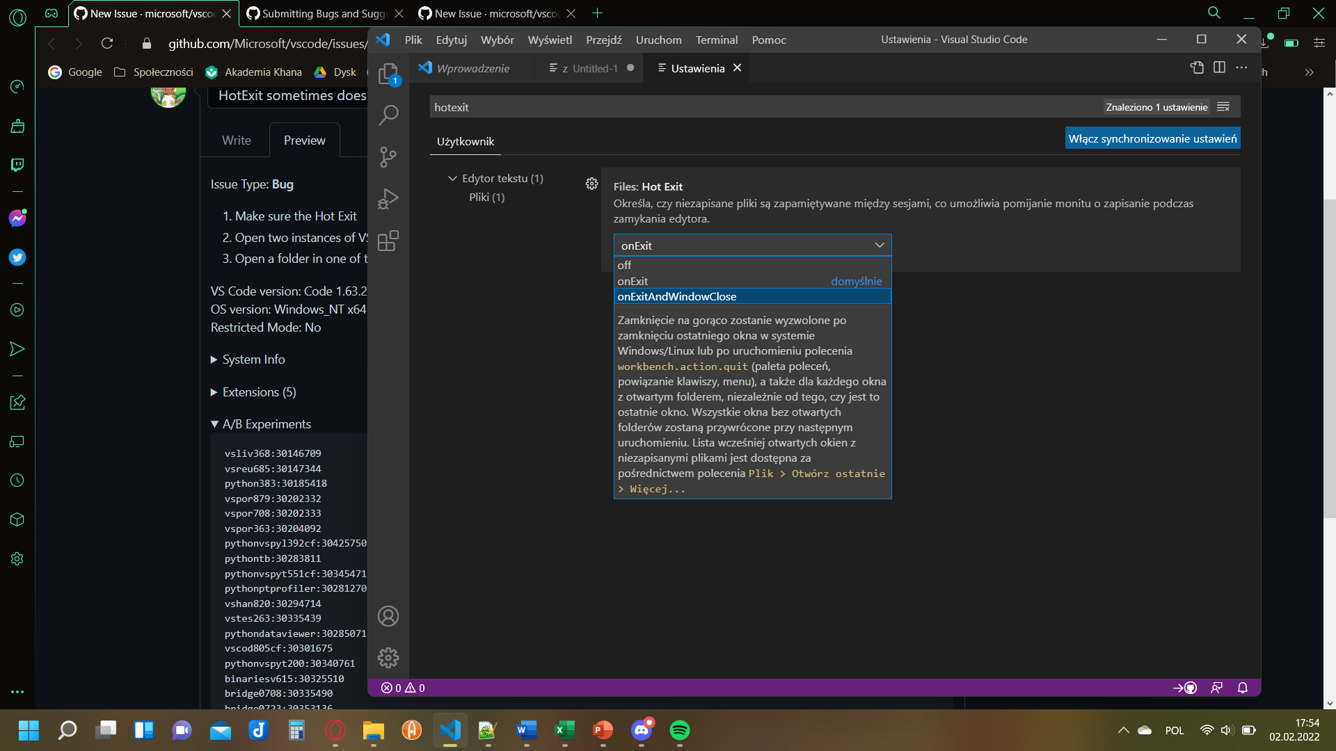 HotExit does not work on some instances of VSCode · Issue #142021 · microsoft/vscode · GitHub