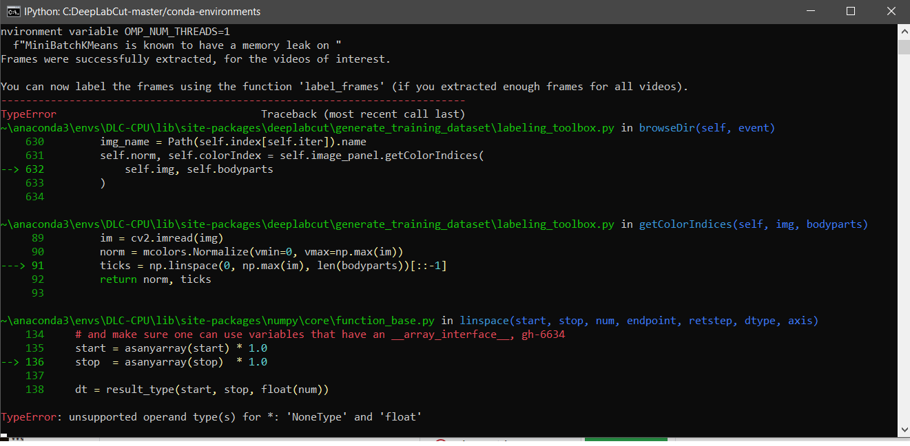 Cannot see images in labeled-data folder after frame extraction (while ...