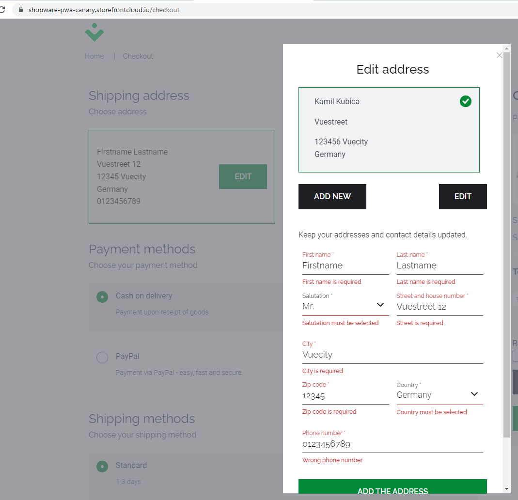 [Bug] Can't add new address · Issue #1968 · vuestorefront/shopware-pwa · GitHub
