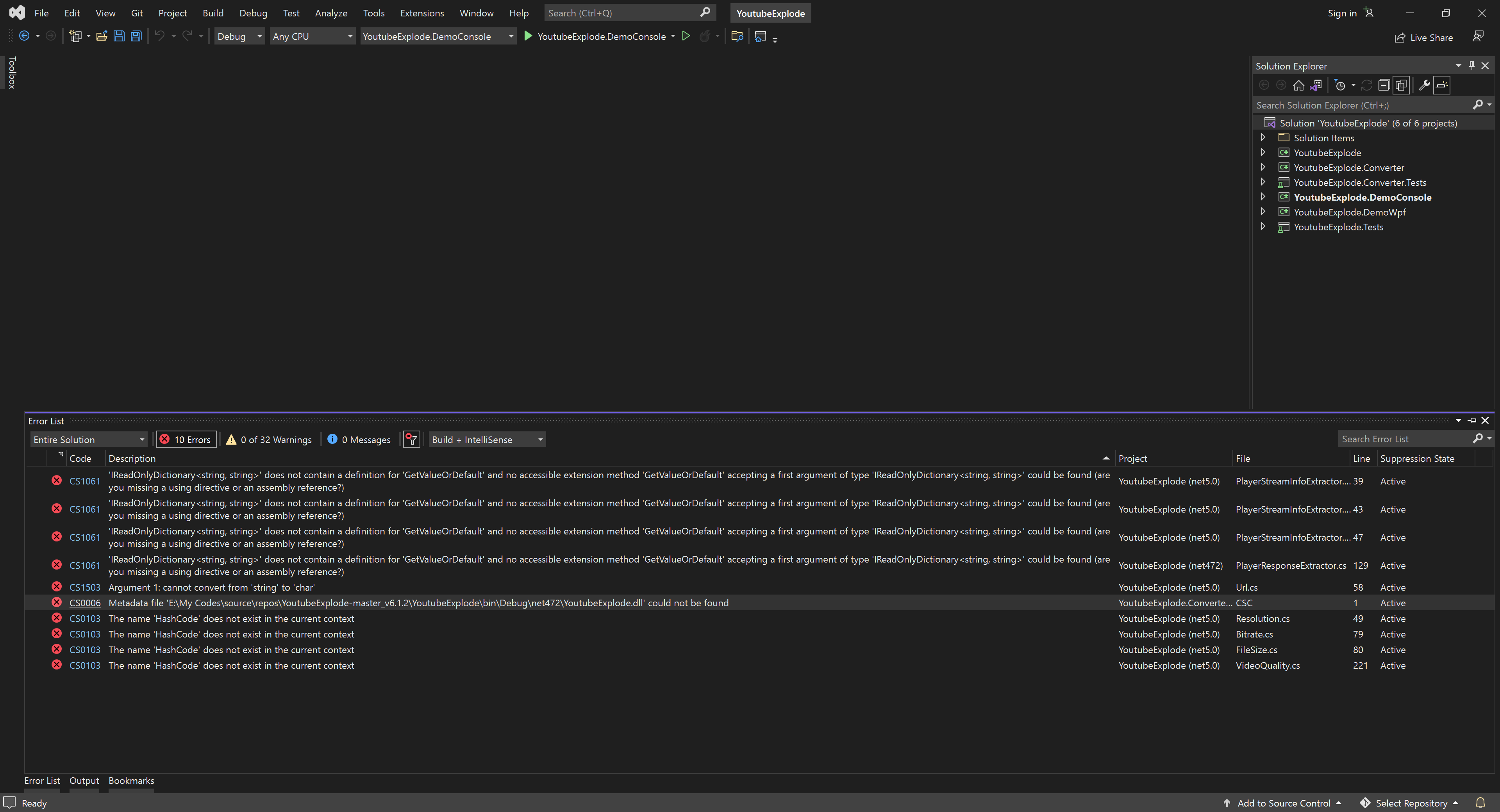 Can't rebuild the libraries in VS · Issue #635 · Tyrrrz/YoutubeExplode · GitHub