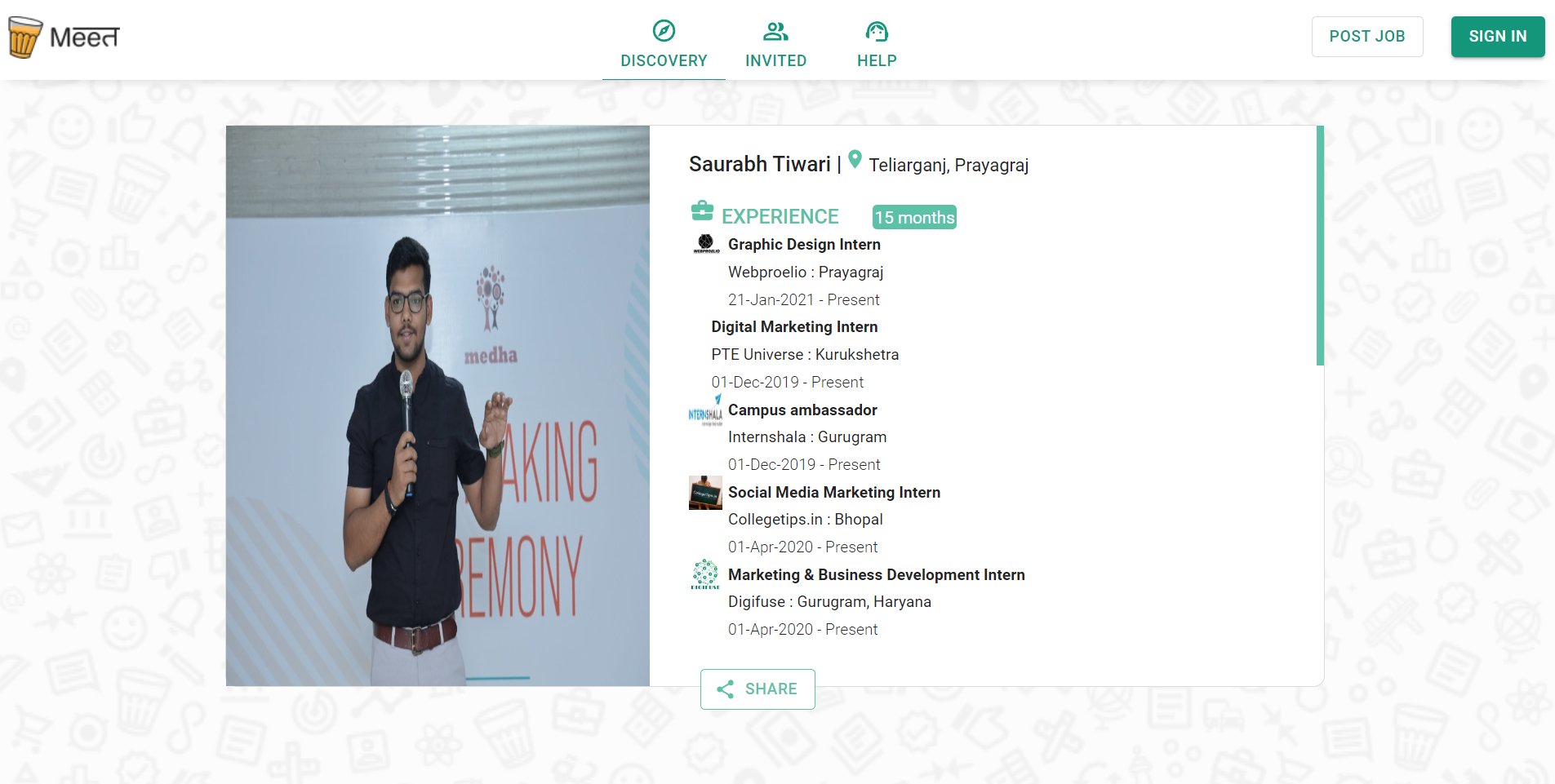 GitHub - itsindrajput/Meet-Assessment: Build 3 components: Header, Profile card and Share button ...