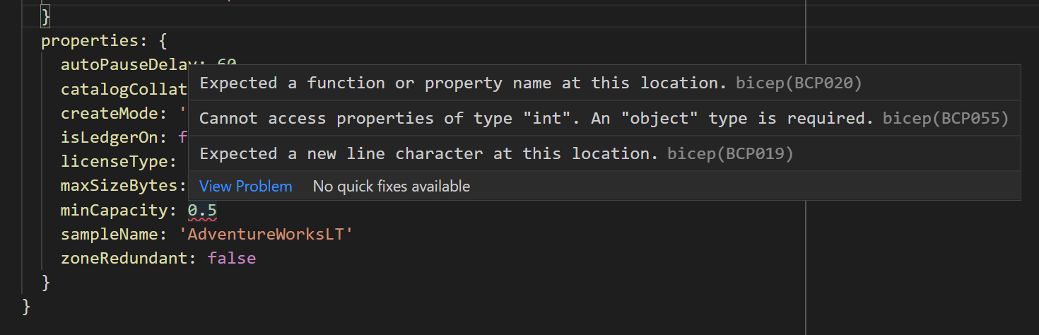 Bicep does not recognize AzureSQL serverless tier minimum capacity ...