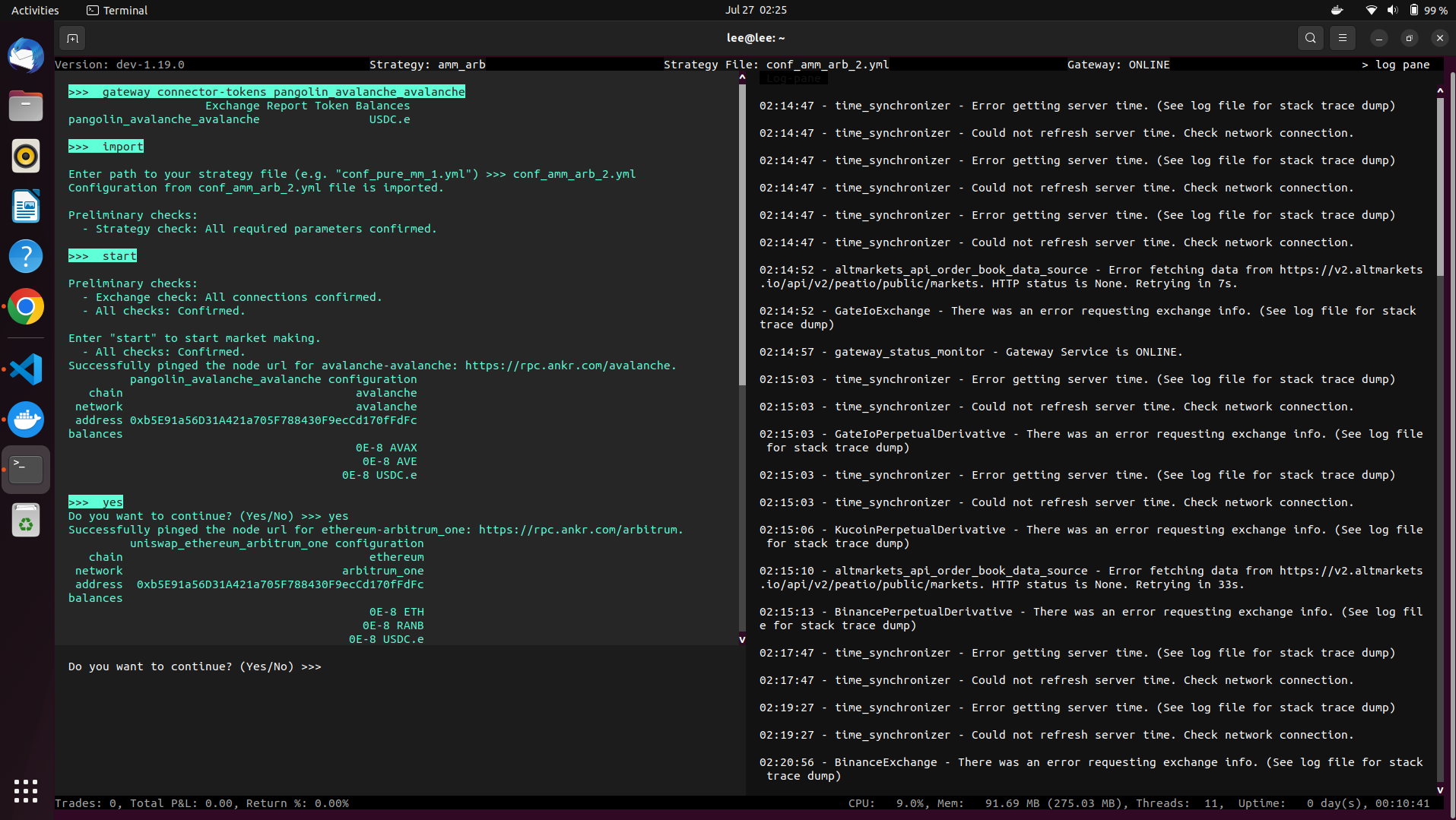 Getting duplicate values for USDC.e on UI when starting AMM-arbitrage ...