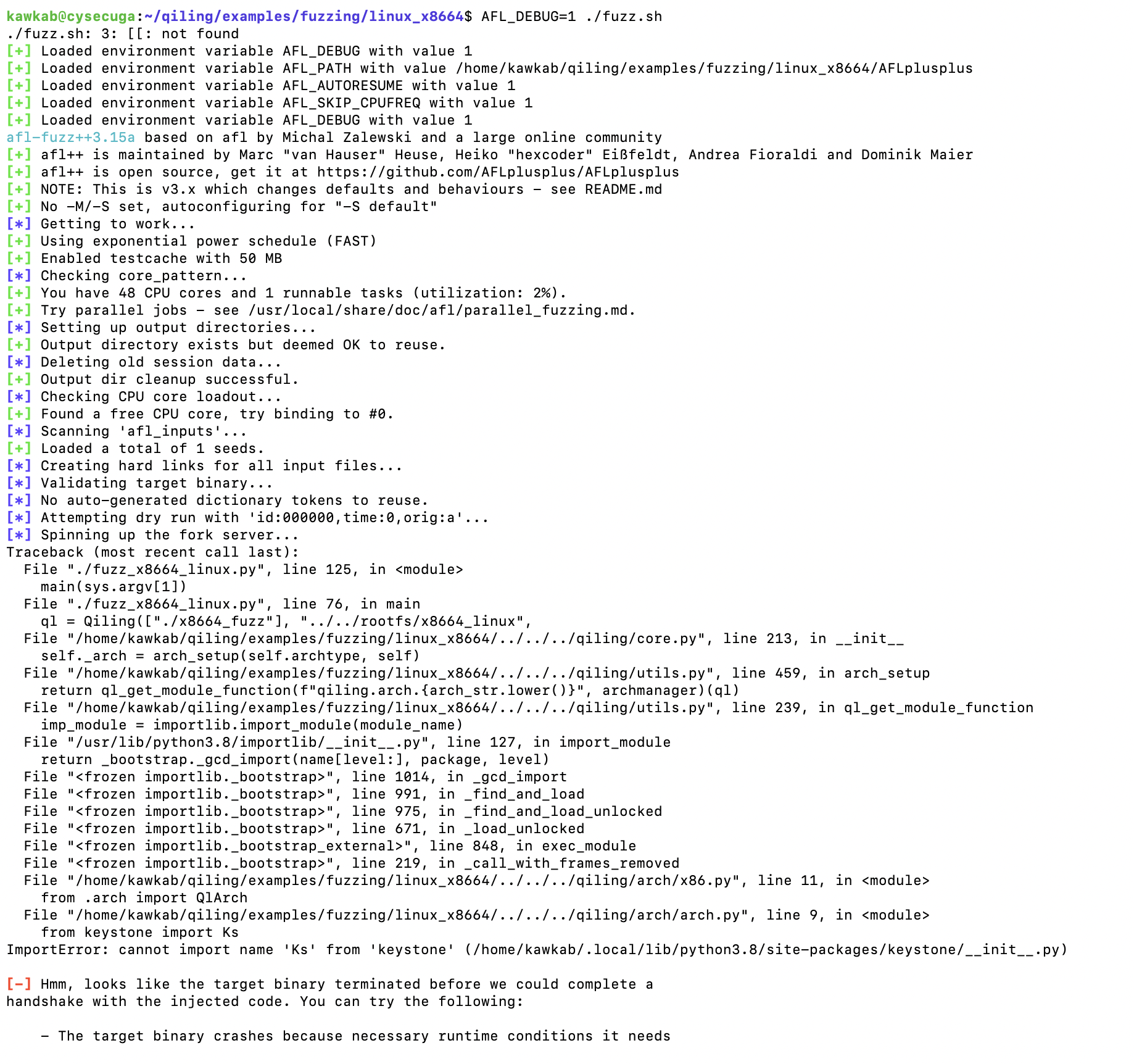 ImportError: cannot import name 'Ks' from 'keystone' · Issue #942 · qilingframework/qiling · GitHub