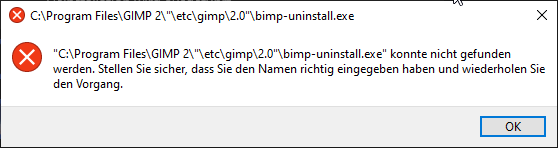 Cannot Uninstall Cprogram Filesgimp 2etcgimp20bimp Uninstallexe Could Not Be Find