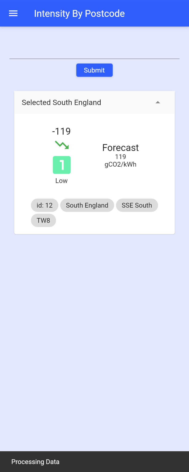 Search by postcode page · Issue #12 · jordansrowles/carbonintensity_app ...