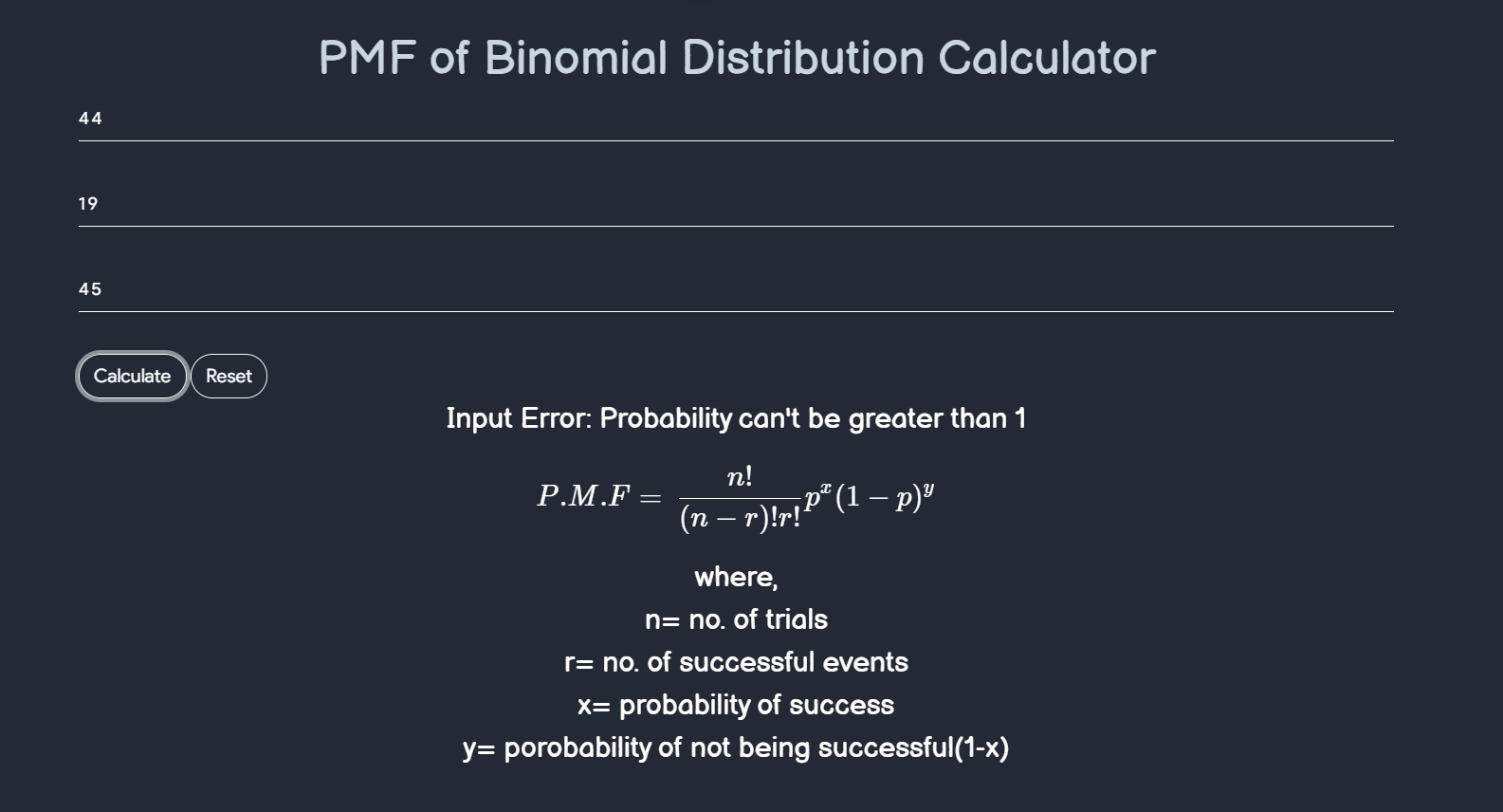steps to Binomial Distribution PMF Calculator · Issue #3372 ...