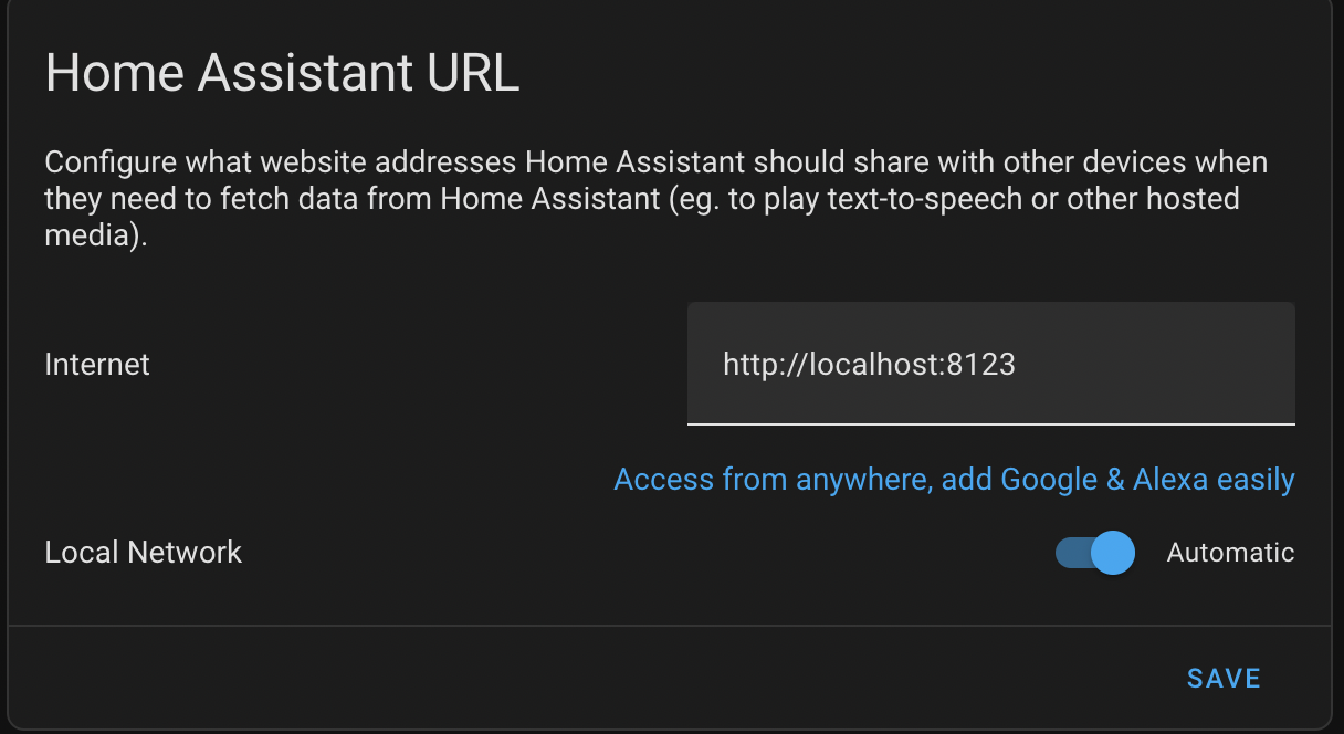 No Home Assistant URL found in config or detected; forcing user form ...