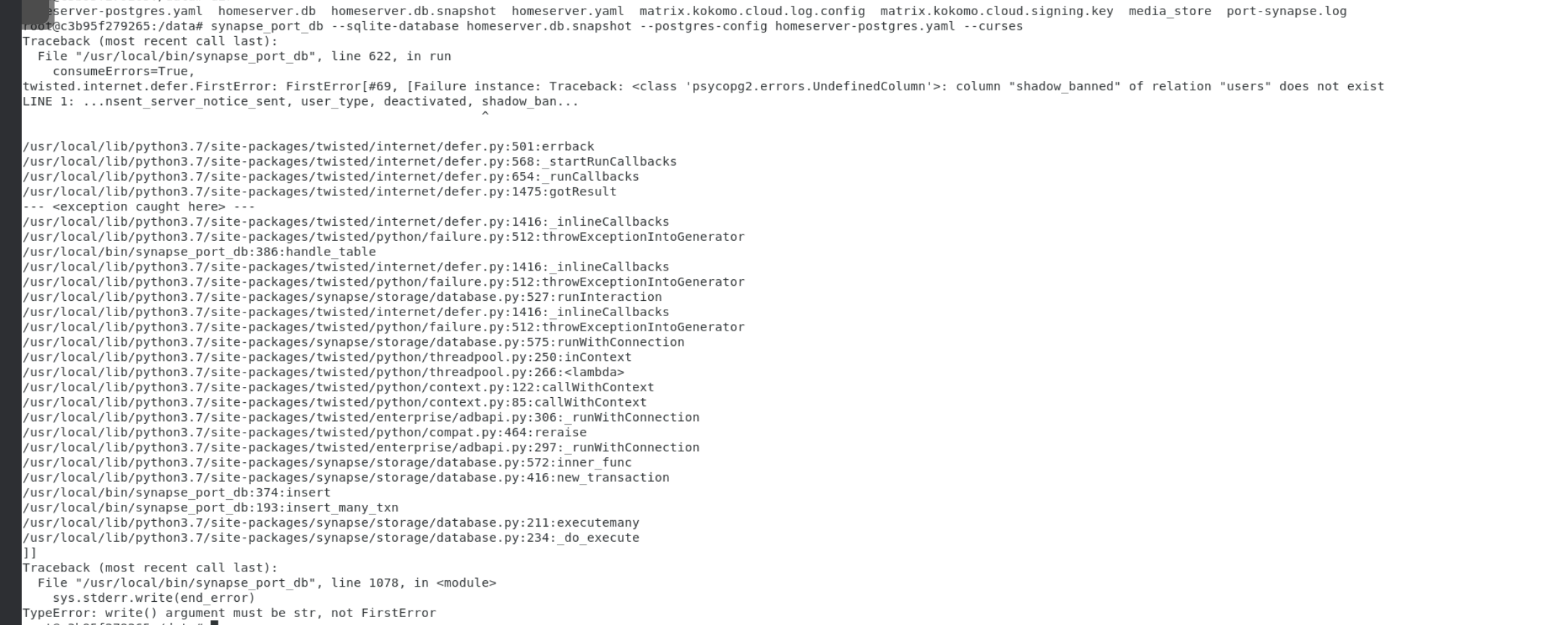Trying To Migrate Sqlite Db To Postgresdb Docker Container · Issue 8297 · Matrix Orgsynapse