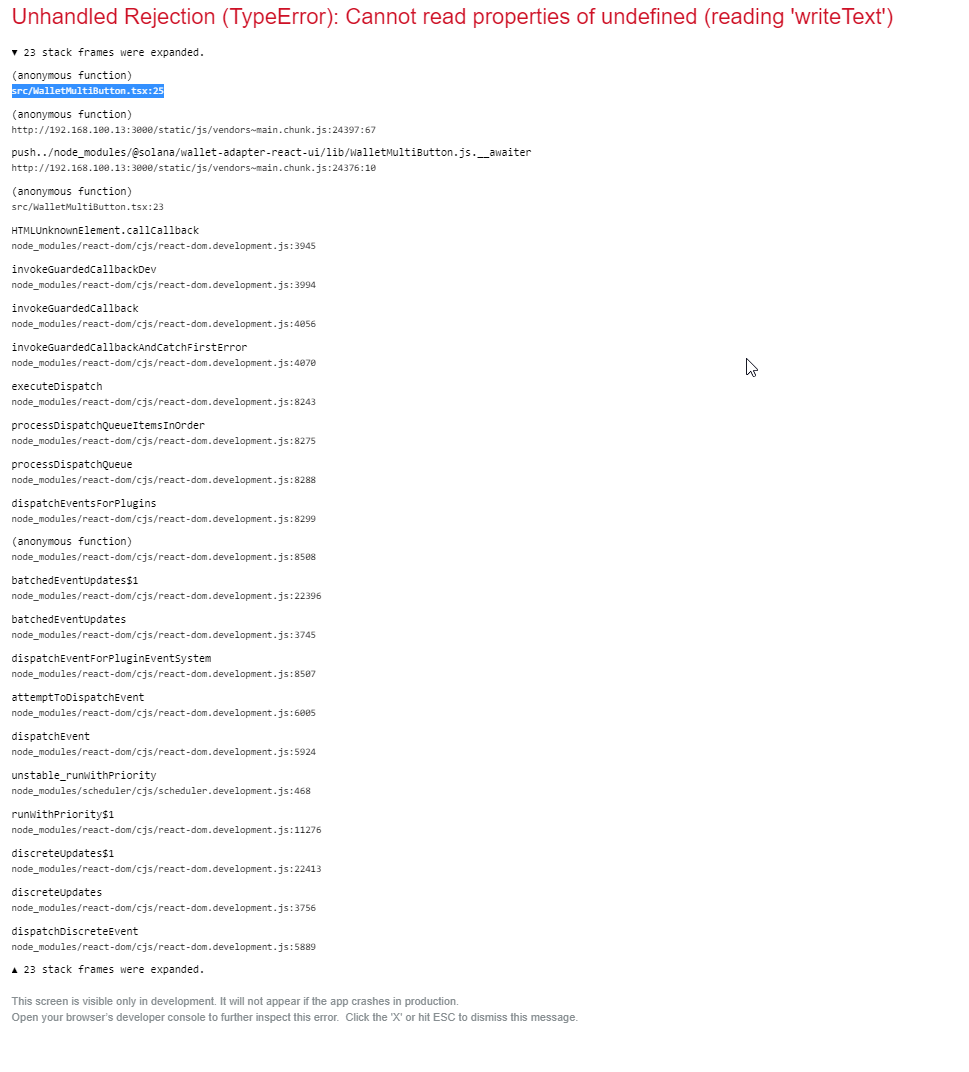 Unhandled Rejection (TypeError): Cannot read properties of undefined (reading 'writeText ...