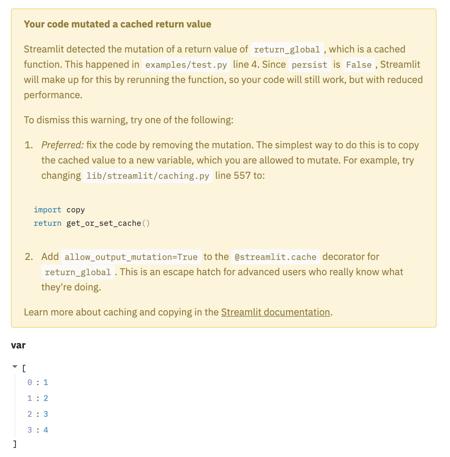 Code-mutated-a-cached-return-value: bad error message · Issue #437 · streamlit/streamlit · GitHub