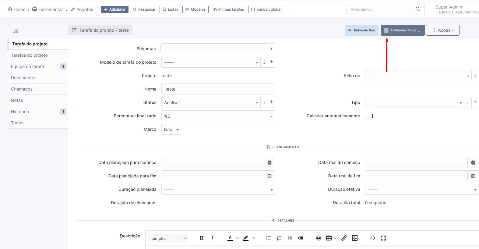 Tasks created in the Kanban view for projects do not allow setting the task as recursive (child ...