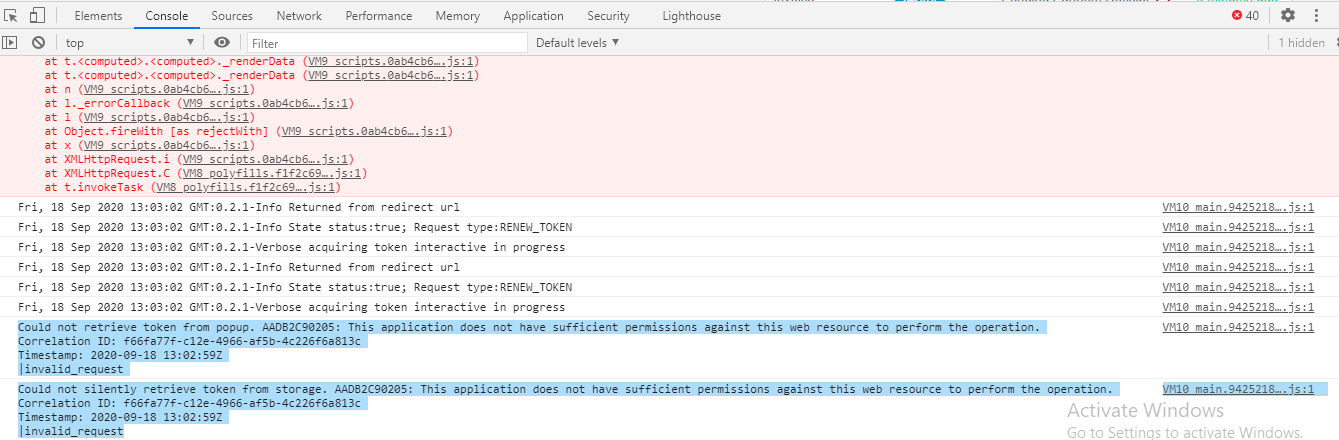 couldn't get token from acquiretokenpopup,opens the popup ,still have an 404 issue,after entered ...