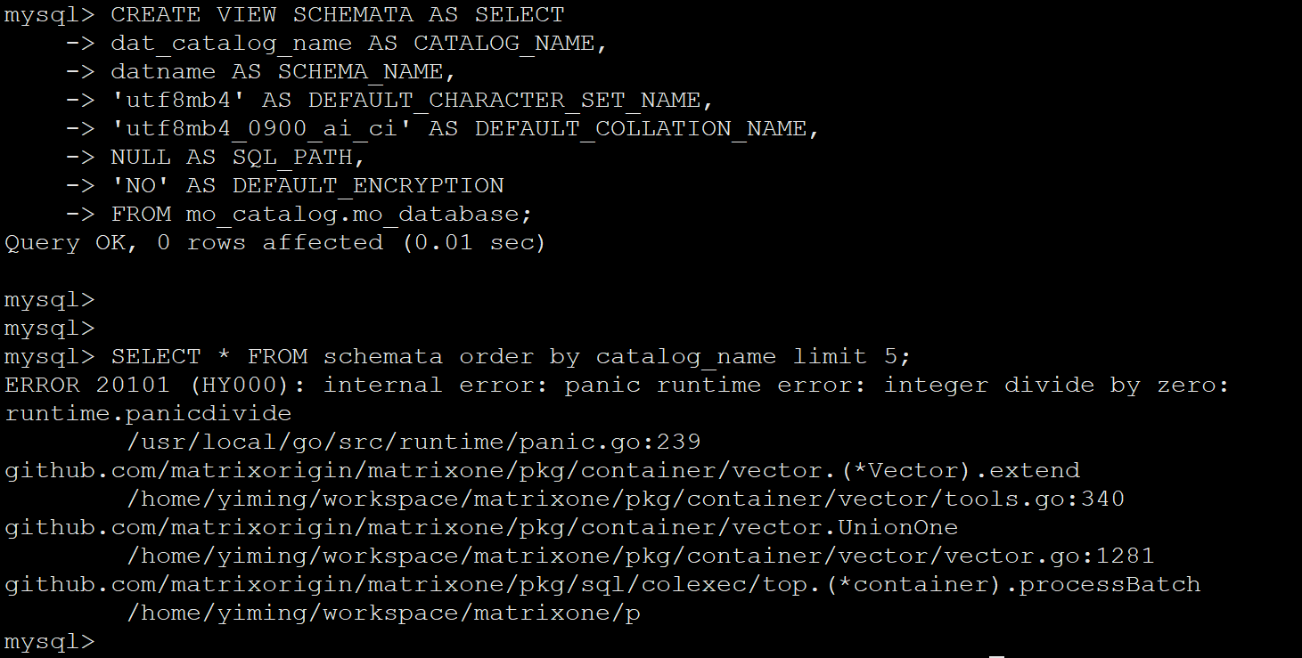 [Bug]: panic for SELECT * FROM schemata order by catalog_name limit 5; · Issue #6483 ...