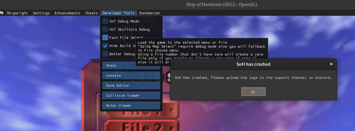 crash when enabling fast file select · Issue #2137 · HarbourMasters/Shipwright · GitHub