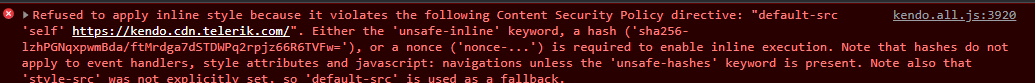 Csp Error Is Thrown When The `default Src` Directive Is Included · Issue 7219 · Telerik Kendo
