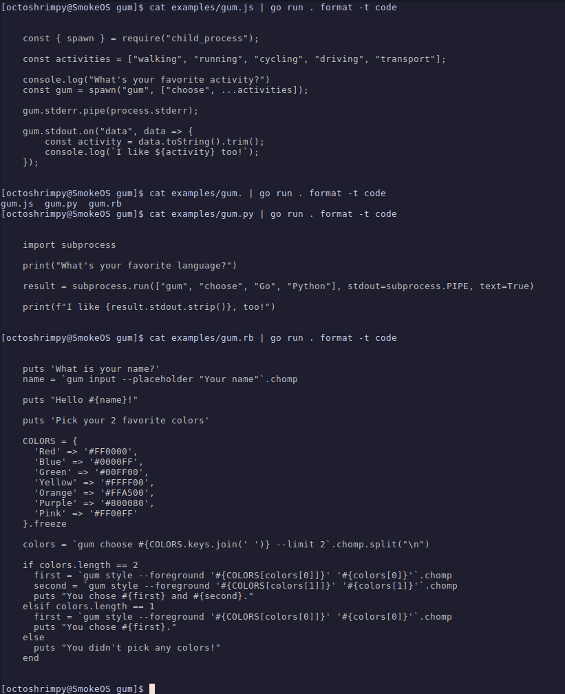 `gum format` does not syntax highlight code · Issue #215 · charmbracelet/gum · GitHub