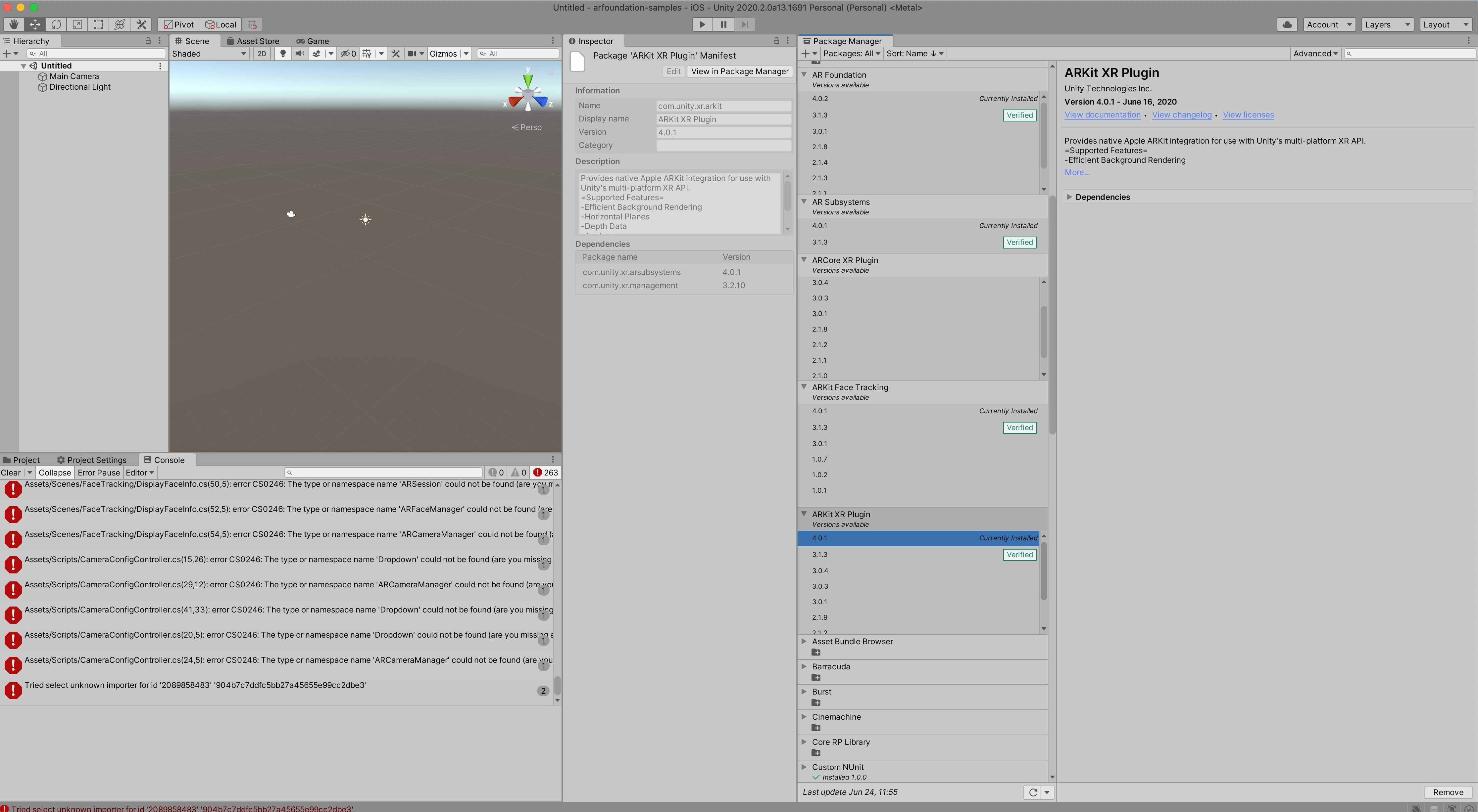 Errors with AR-Foundation samples · Issue #395 · Unity-Technologies/arfoundation-samples · GitHub