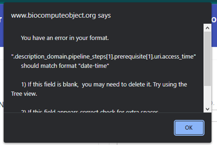 Access time error format in BCO · Issue #137 · biocompute-objects/portal · GitHub