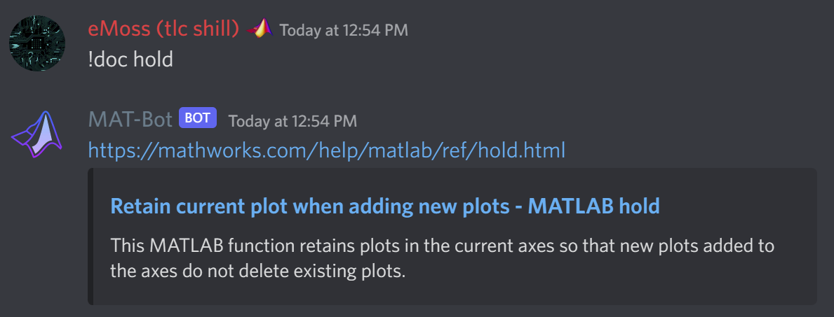 Doc Slash Command Mangles Url · Issue 18 · Matlab Discordmatlab Discord Bot · Github