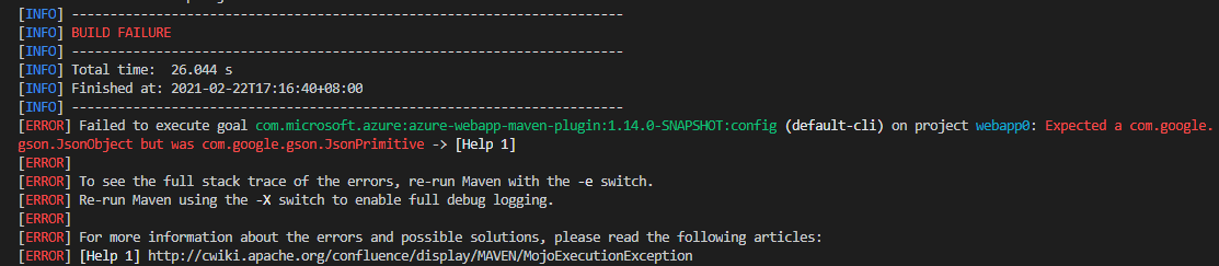 Pop up error when run config command · Issue #1318 · microsoft/azure-maven-plugins · GitHub
