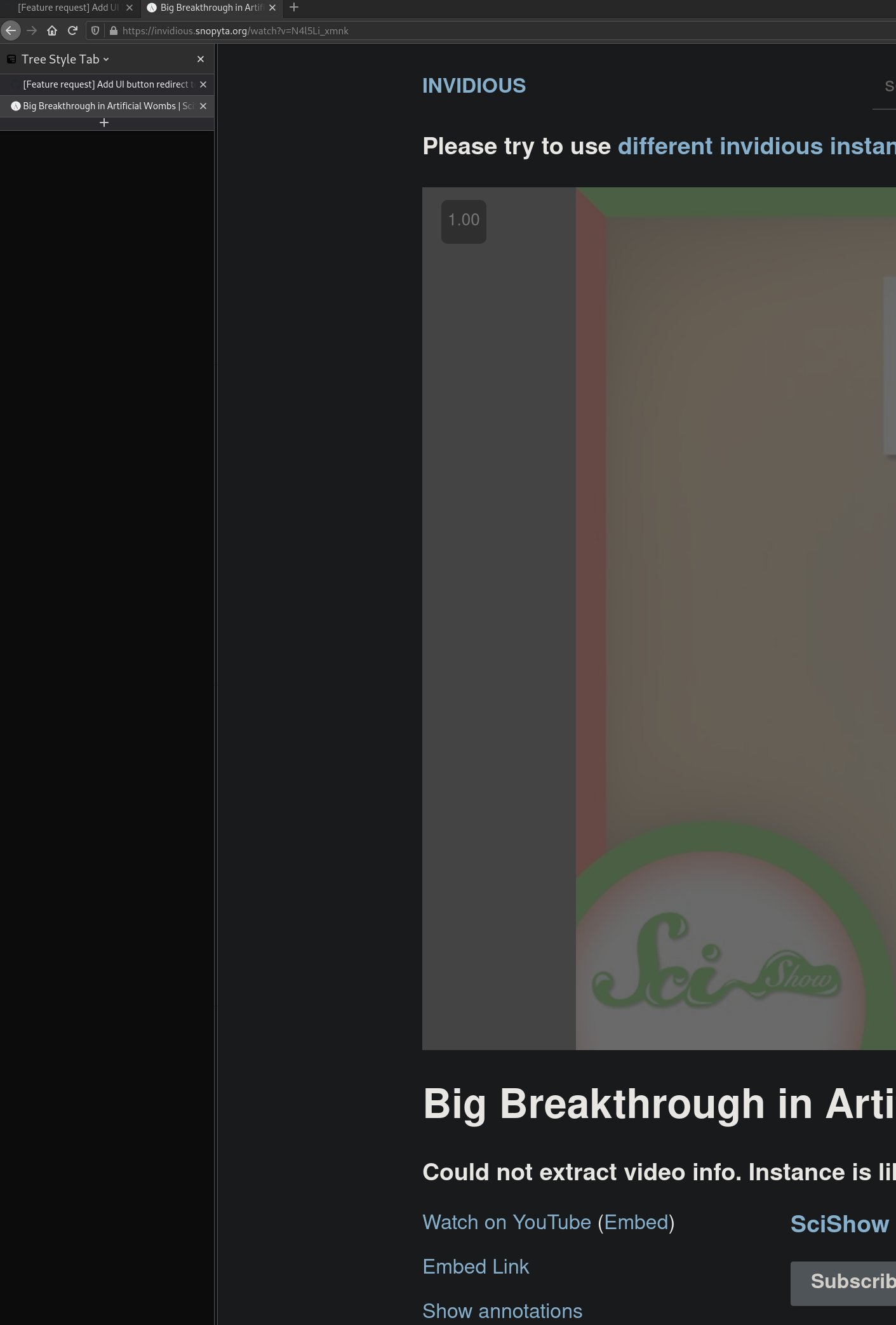 [Feature request] Add UI button redirect to a healthier instance when watching a video on a ...
