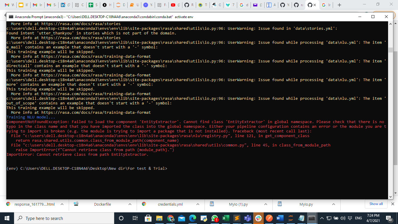 ComponentNotFoundException: Failed to load the component 'EntityExtractor'. Cannot find class ...