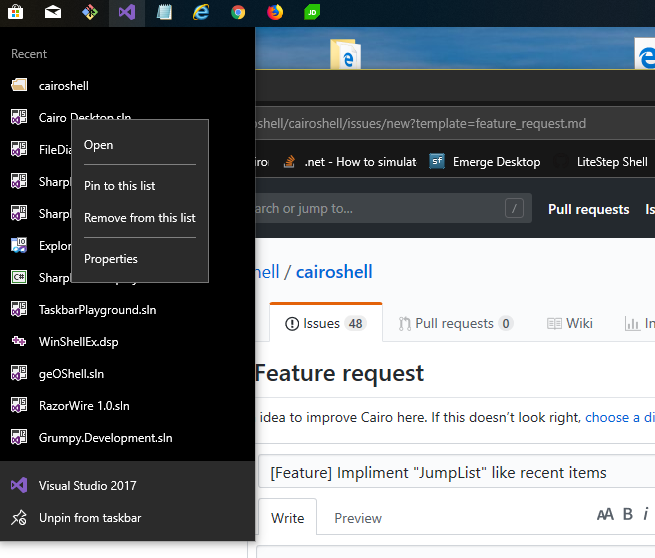[Feature] Impliment "JumpList" like recent items · Issue #175 · cairoshell/cairoshell · GitHub