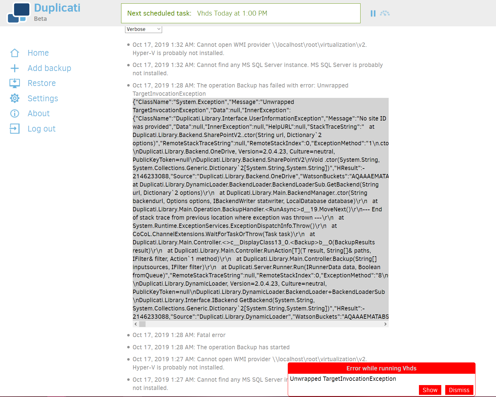 No site ID was provided while using Sharepoint V2 · Issue #3948 · duplicati/duplicati · GitHub