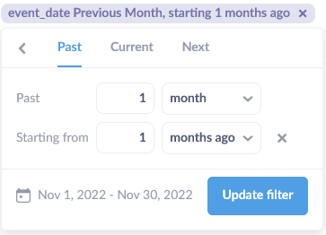 Relative date filter with "Starting from..." includes 1 day outside the range when used on a ...
