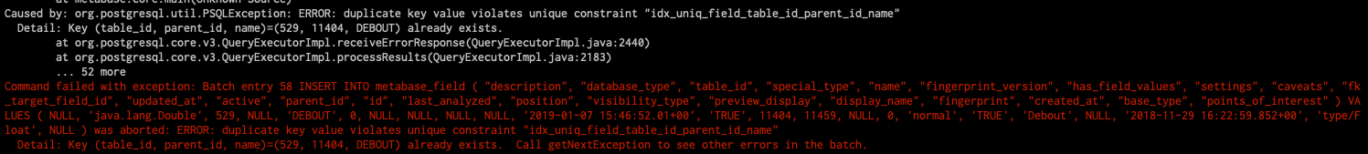 Unable to migrate from H2/MySQL to Postgres when duplicate tables/columns exist (because of ...