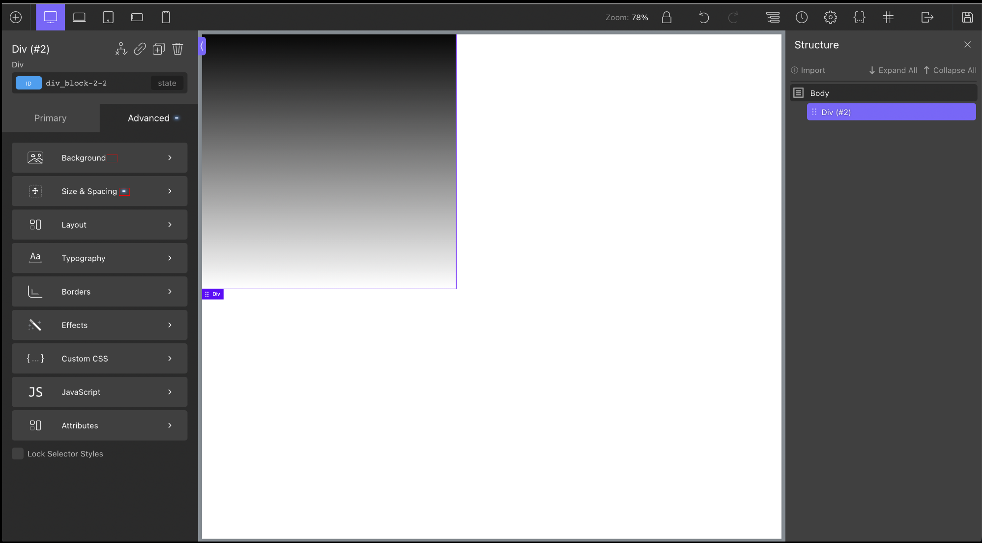 Left Side Pane "background" light indicator does not show for gradient ...
