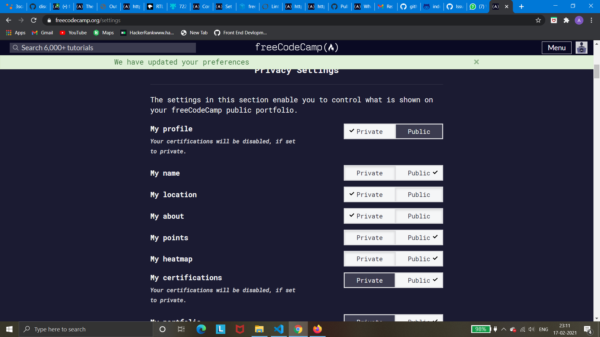 Unexpected behaviour while updating settings · Issue #41156 · freeCodeCamp/freeCodeCamp · GitHub