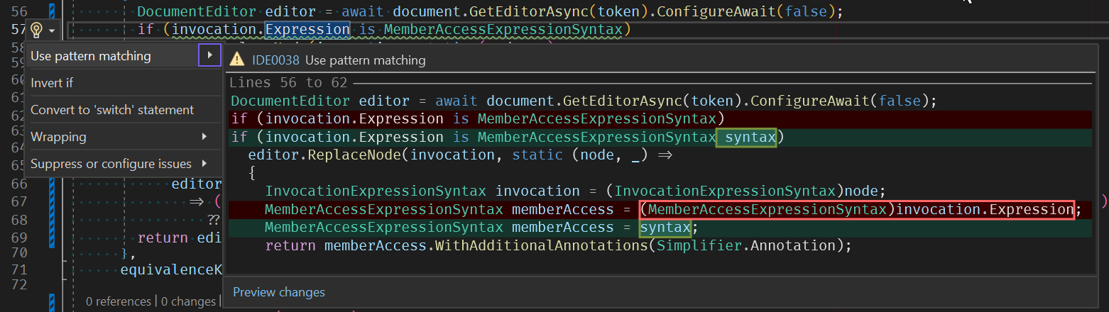 IDE0038 ignores scopes of variables with same (re-defined) name, ignores static lambdas, and ...