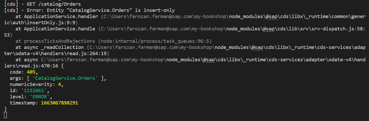 Create a CAP Business Service with Node.js Using Visual Studio Code- Error while executing ...
