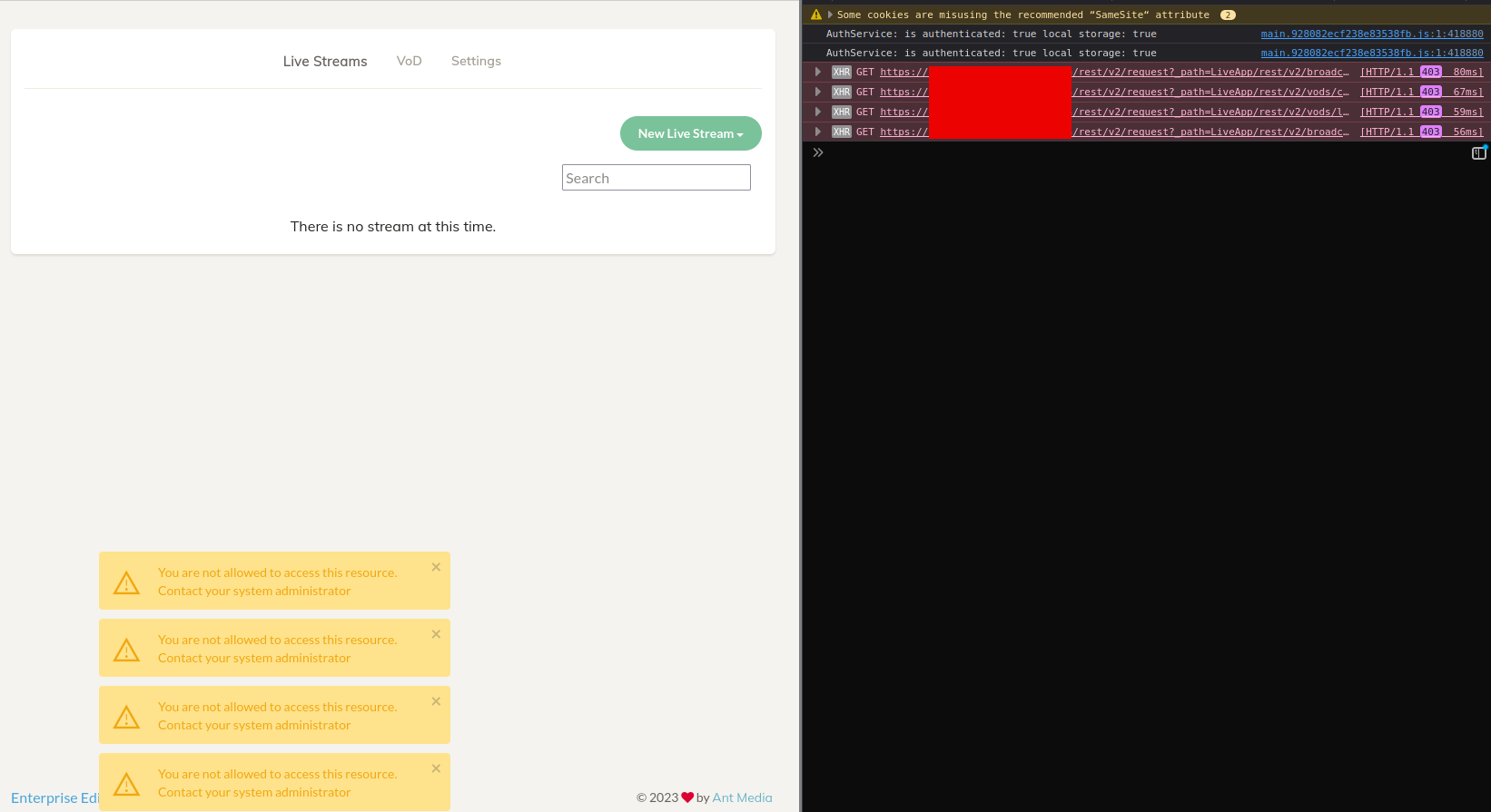 Web panel cannot fetch streams and VoD files after JWT filtering is set for both the server and ...
