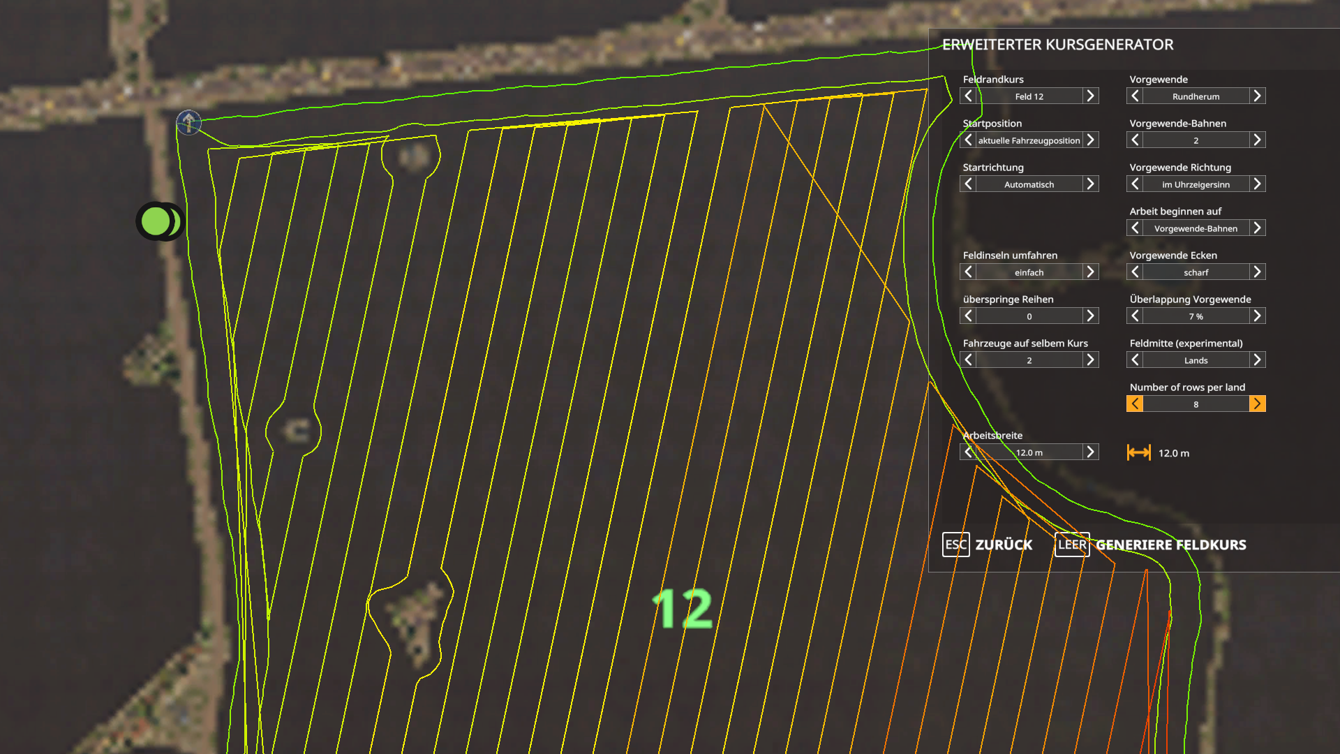 Course Generator - Lands pattern: change from headland to center ...