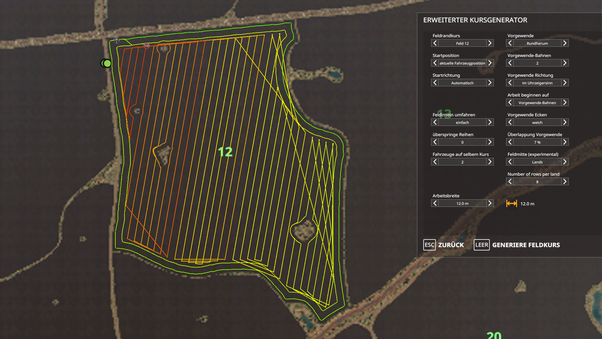 Course Generator - Lands pattern: change from headland to center ...