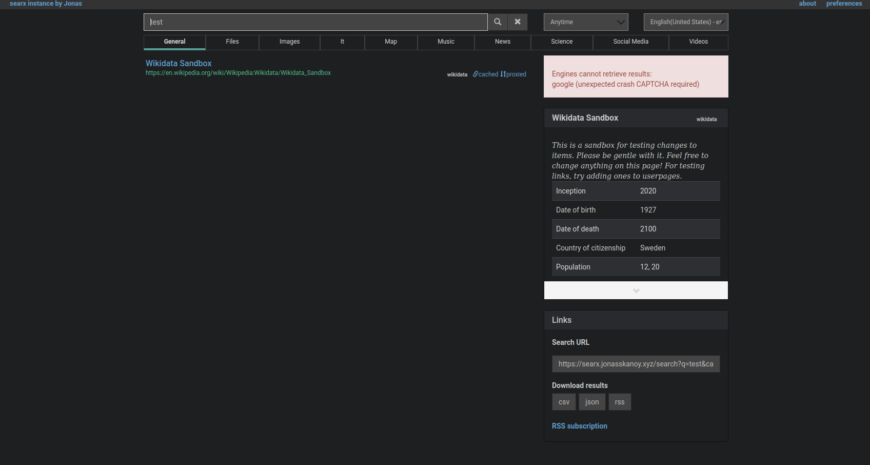 Searx instance only showing wikipedia results · Issue #2328 · searx/searx · GitHub